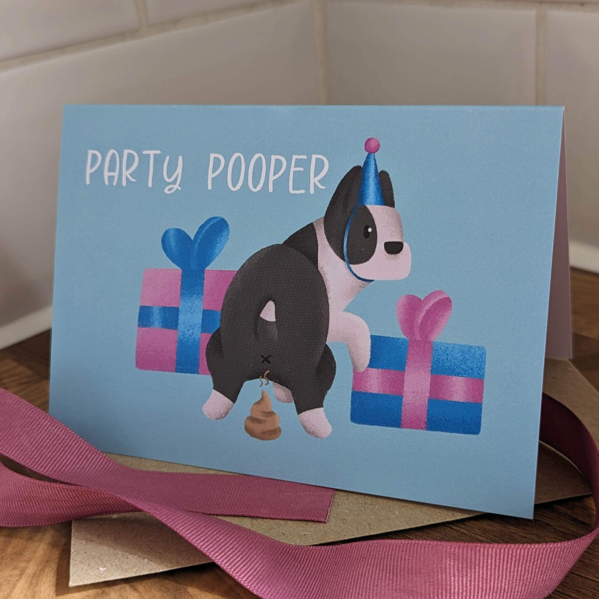 Party Pooper A6 Dog Birthday Card - Woof by Hollie