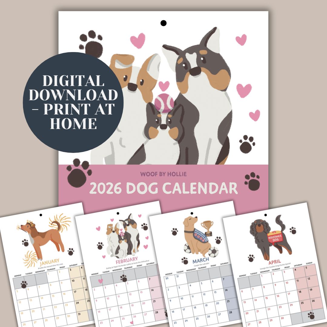2026 Dog Wall Calendar Digital Download • Woof by Hollie